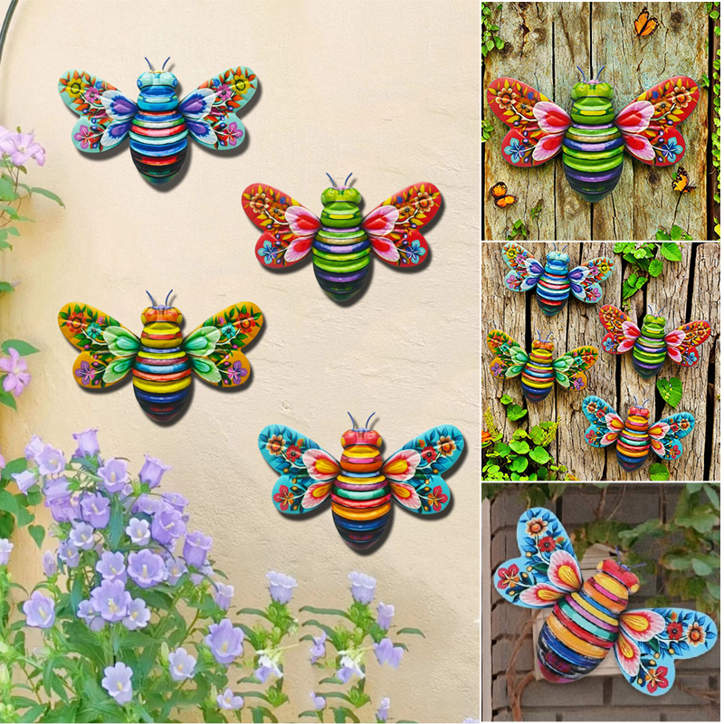 Iron Bee Art Sculpture Hanging Wall Decorations for Garden – luckinwish